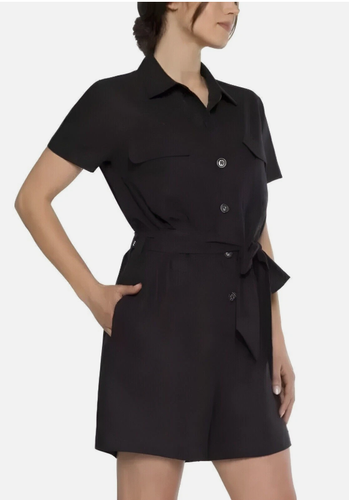 NWT Matty M Women's Linen Blend Button Front Romper Black Size SMALL | eBay