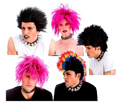 Adult PUNK WIGs Rocker Diva Black Roots Rock Chic Fancy Dress Mohican ...