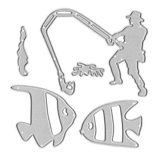 Metal Fishing Fish Cutting Dies Hard Fishing Man Die Cuts for Card ...