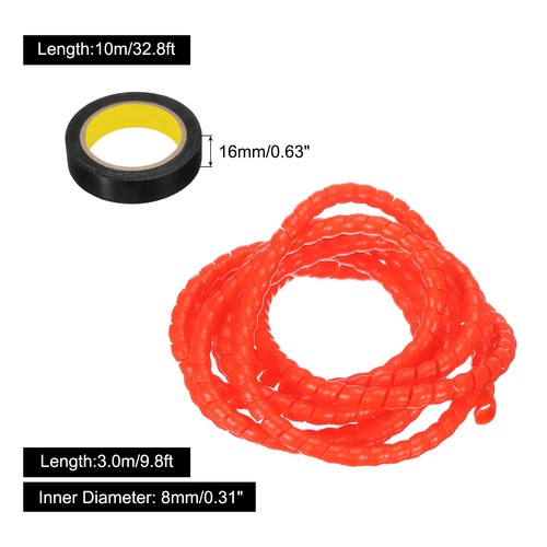 Spiral Cable Wrap 9.8ft/3.0M 8mm Cable Sleeve PP Cord Organizer Red ...