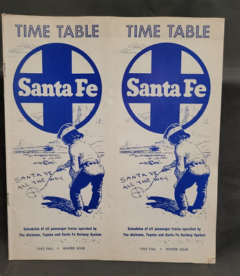 VINTAGE 1963 SANTA FE TIME SCHEDULE of ALL PASSENGER TRAINS FALL ...