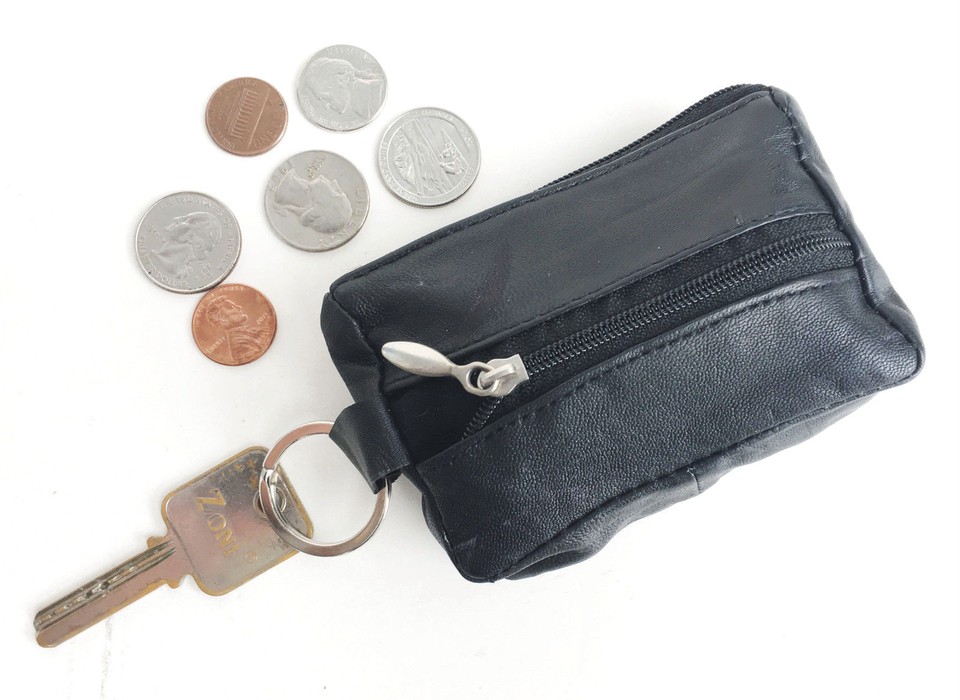 Black Genuine Leather Men's Coin Purse Front Pocket keychain Change ...
