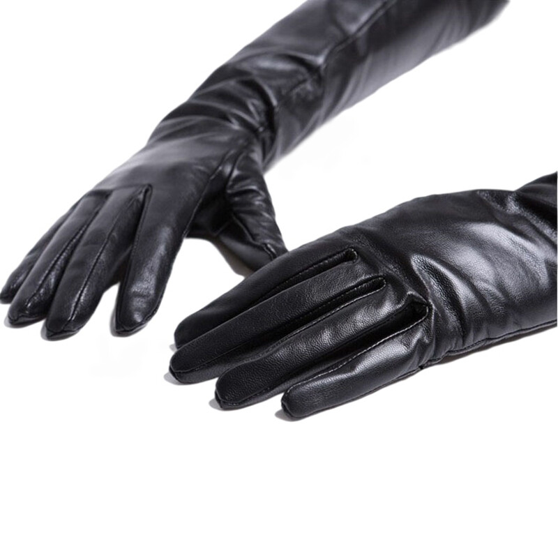 Custom made 30cm to 80cm long plain style evening real leather gloves ...