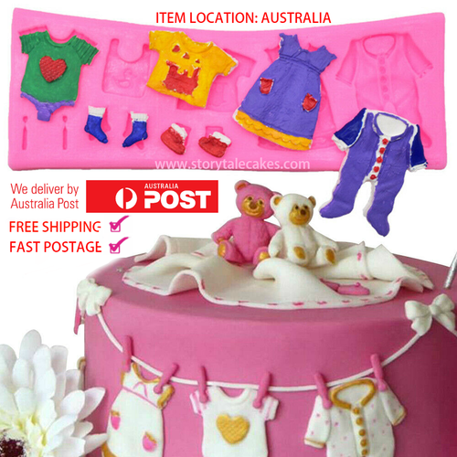 3D Baby Clothes Silicone Fondant Mould AU Baking Mold Cake Decorating ...