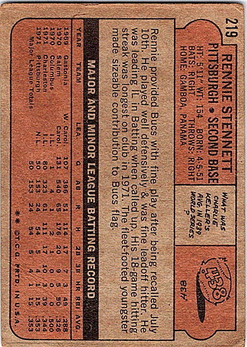 1972 Topps - #219 Rennie Stennett (RC) for sale online | eBay