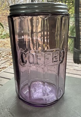 7” AMETHYST COLORED GLASS HOOSIER COFFEE JAR WITH LID | eBay