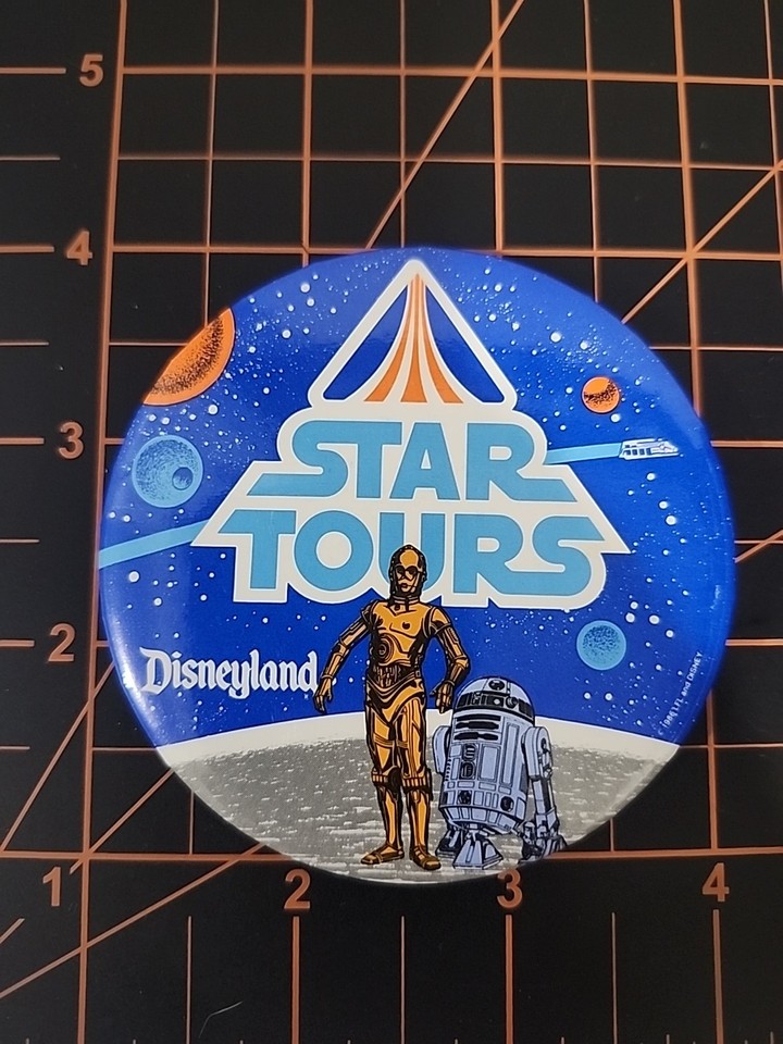 1986 Disneyland Pinback Button Star Tours 3" R2D2 C3PO Vintage Star ...