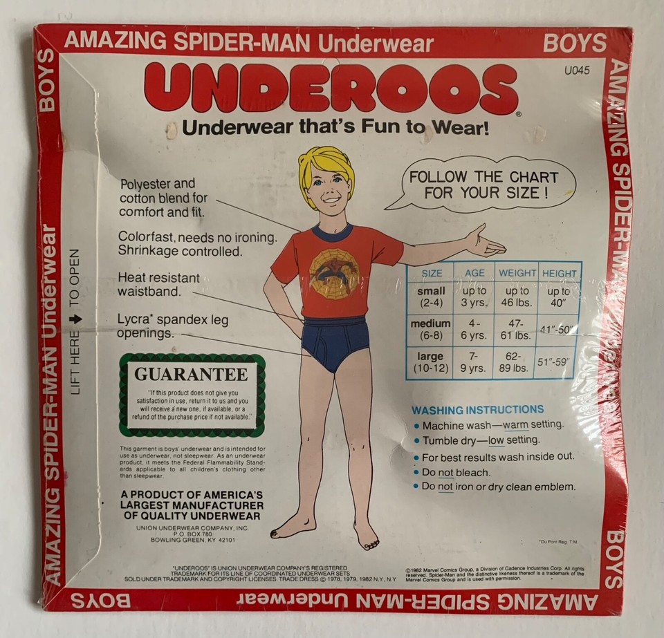 Vintage 1982 SPIDER-MAN UNDEROOS SEALED MIP! Children’s small Very Rare ...