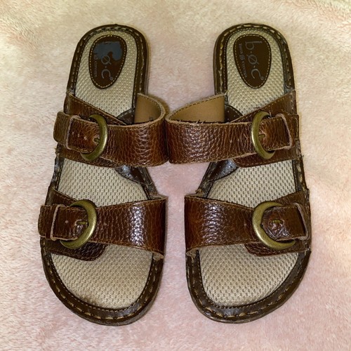 BOC Born Womens 8M Bensi Slide Clogs Sandals Brown Leather Buckle ...