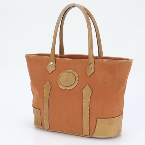 Auth Vivienne Westwood Orve Leather Canvas Tote Bag Brown 11.0"x8.3"x4 ...