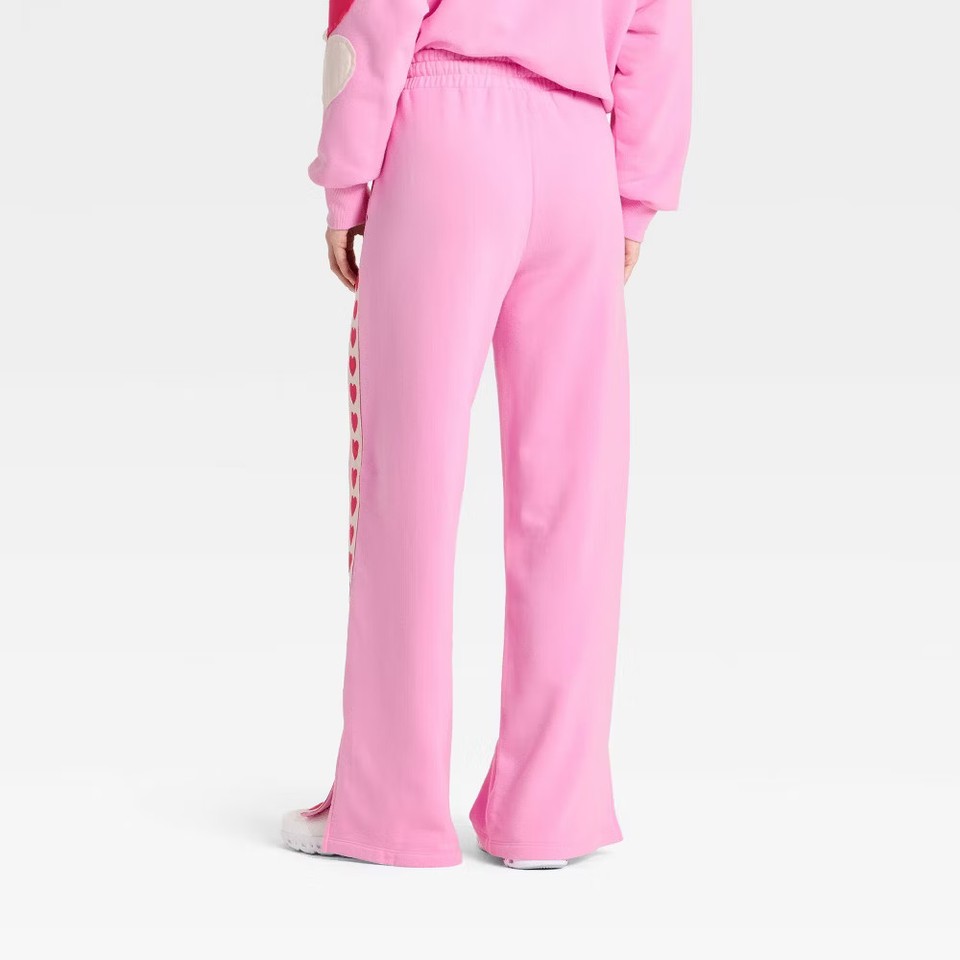 Women's Valentine's Day French Terry Wide Leg Sweatpants - JoyLab Pink ...
