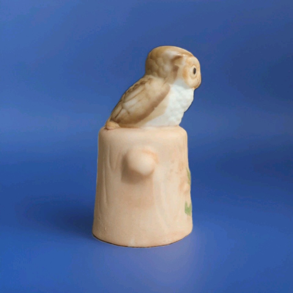 Enesco Owl Thimble Figural Sitting On Stump Size 1.75" Vintage ...