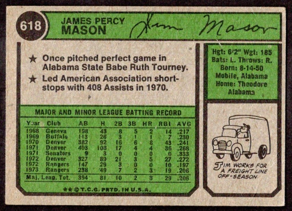 1974 Topps #618 Jim Mason Texas Rangers VG | eBay