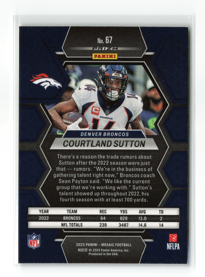 COURTLAND SUTTON #67 2023 PANINI MOSAIC BRONCOS YELLOW | eBay