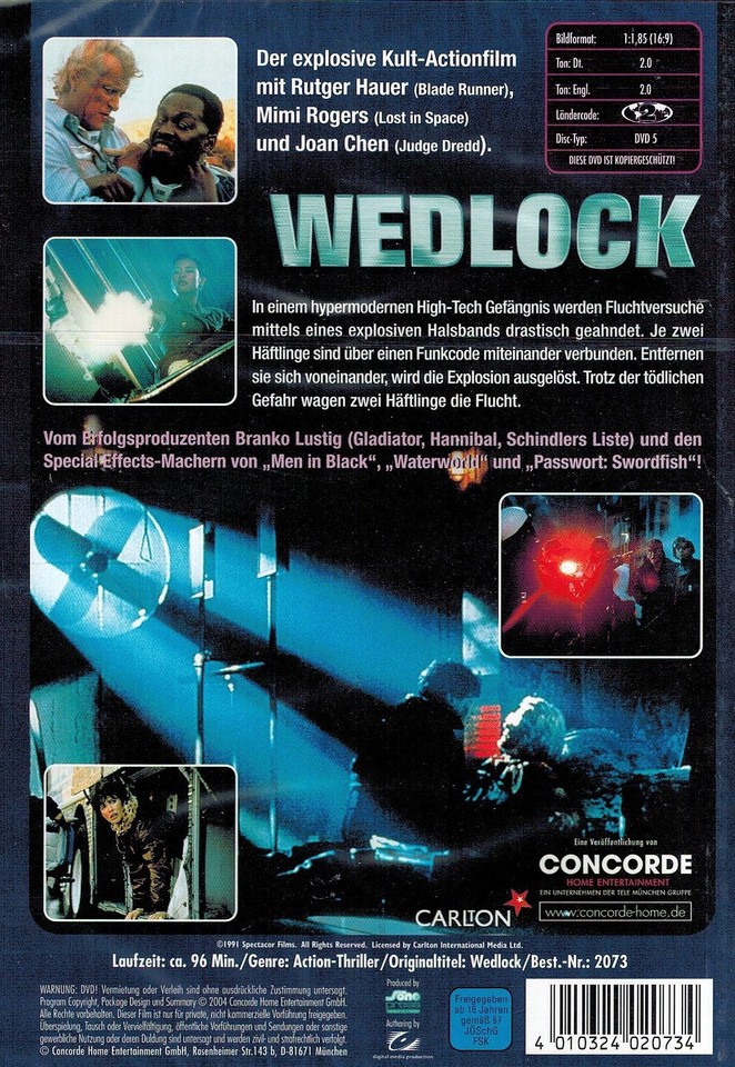 DVD NEU/OVP - Wedlock - Auf Flucht steht Tod (1991) - Rutger Hauer ...