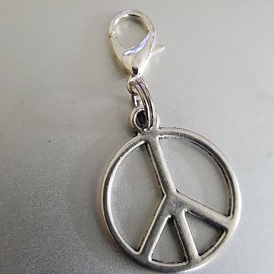 Peace Sign Symbol Medallion Silver Round Pendant Clip Charm pendant ...