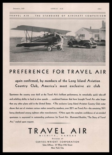 1929 Long Island Aviation Country Club Photo Travel Air Wichita Kansas ...