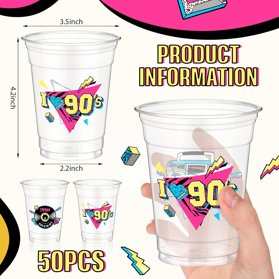 50 Pcs 90S Theme Party Decorations Back to 90'S Plastic Cups Hip Hop ...