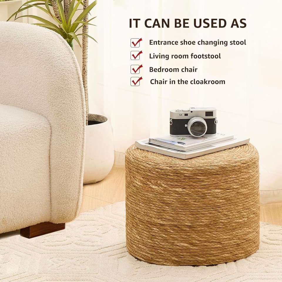 Round Pouf Ottoman, Natural Hand Knitted Footrest Poof, Rustic | eBay