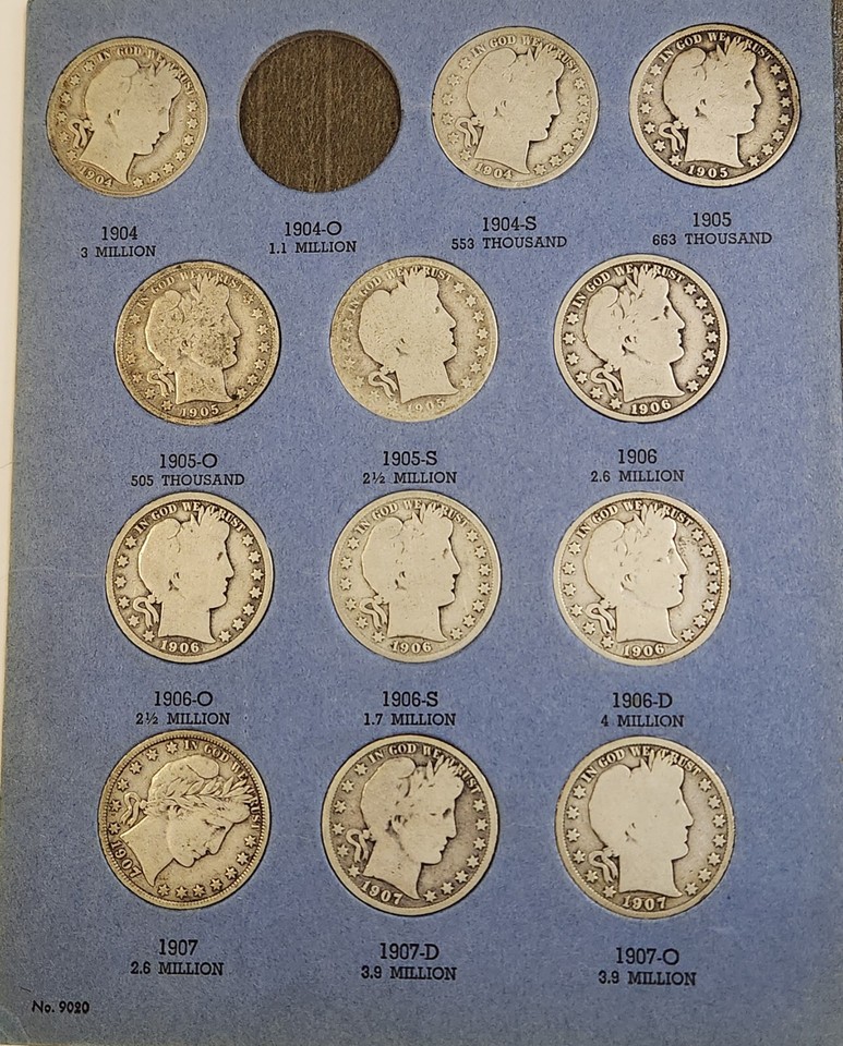 Nearly Complete (33) Coin 1904 - 1915 P,D,S Barber Silver Half Dollar ...