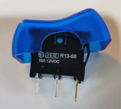 BLUE ILLUMINATED ROCKER SWITCH - ON/OFF 3 TERMINAL 16A 12VDC R13-66 SCI ...