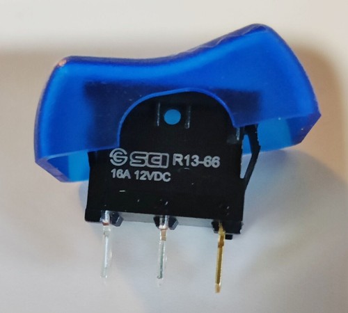 BLUE ILLUMINATED ROCKER SWITCH - ON/OFF 3 TERMINAL 16A 12VDC R13-66 SCI ...