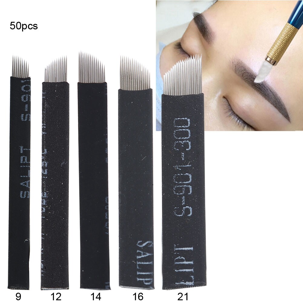 50pcs Microblading Eyebrows Needles Eyebrow Eye Lips Tattoo Needles 9/12/14/ HPT | eBay