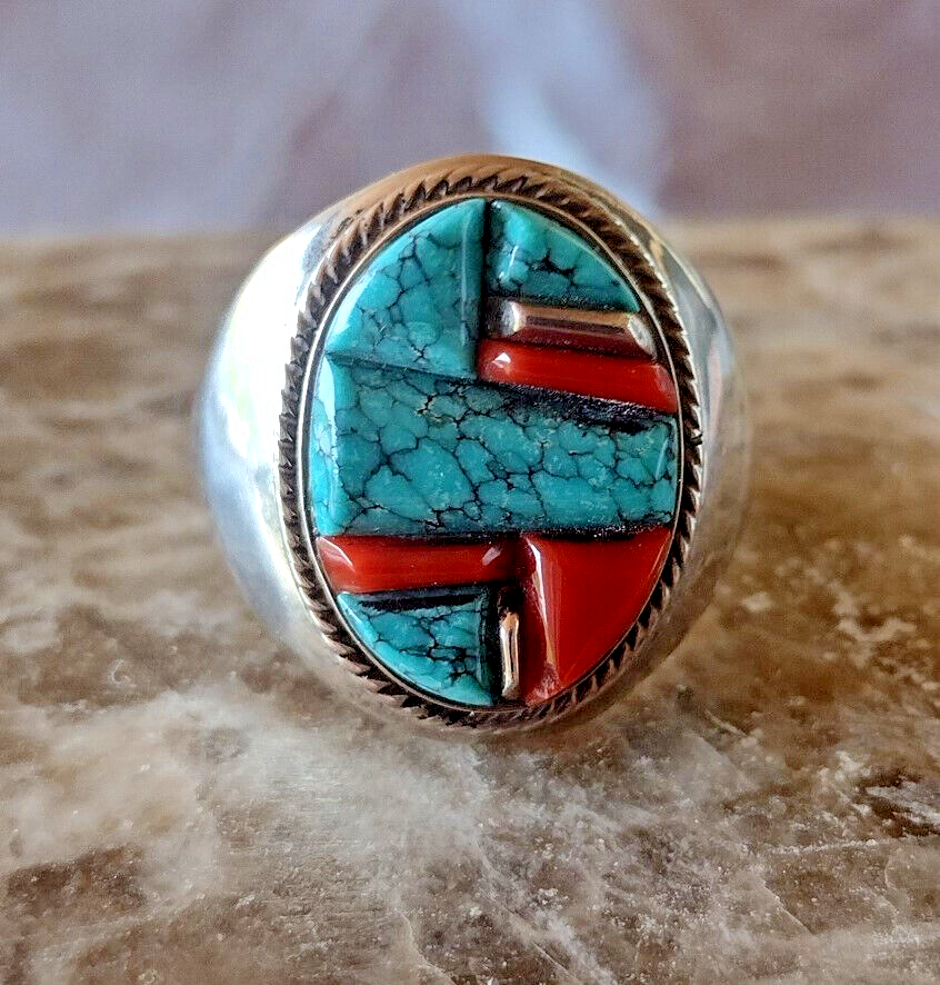 Native American Sterling Silver COBBLESTONE Inlay RING Size 10.75 James ...