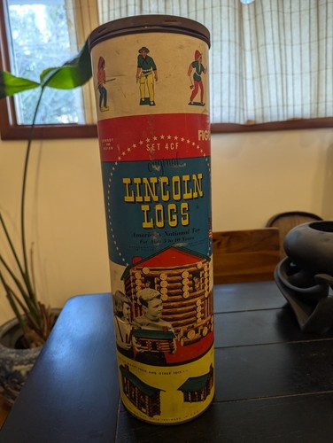 1950s Vintage Lincoln Logs Canister, Incomplete Log Collection, and ...