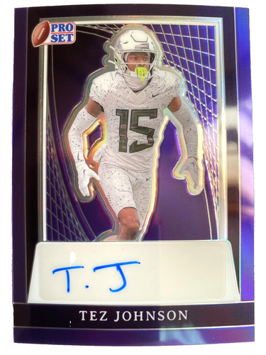 2024 Leaf Pro Set Metal Prismatic Purple #TJ1 Tez Johnson Autograph RC ...