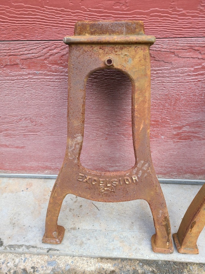 Antique Cast Iron Legs Industrial Table Base Lathe Excelsior RePurpose ...