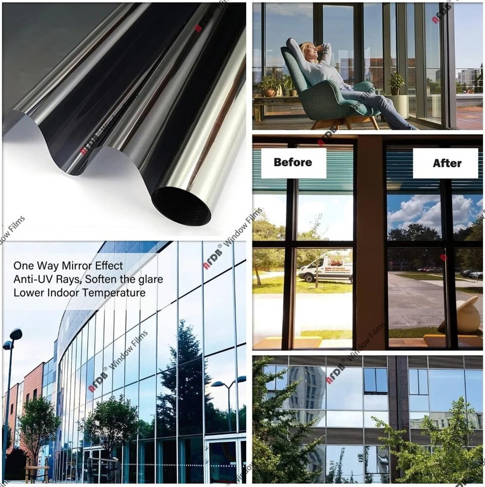 One Way Mirror Tint Window Film Privacy Protect UV Reflective Sun Block ...