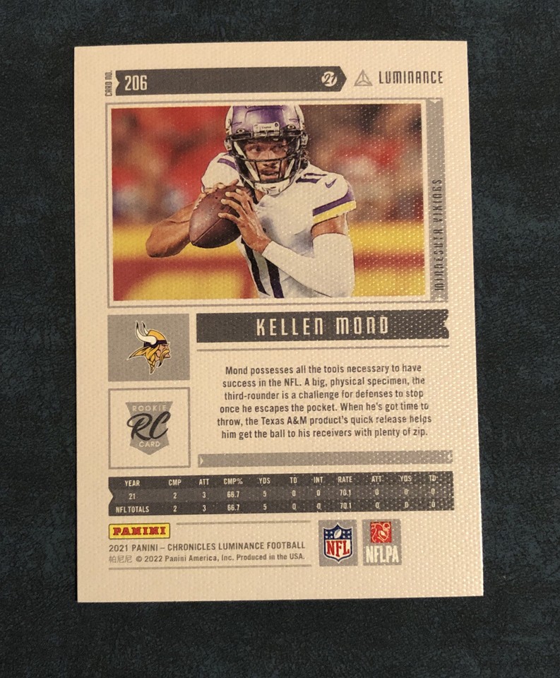 2021 Chronicles Luminance Kellen Mond Green Rookie RC #206 Vikings ...