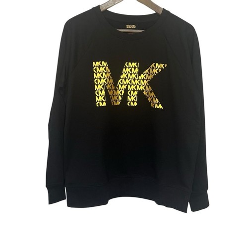 Michael Kors MK Logo Sweatshirt Womens Medium Black/Gold Pullover Top ...