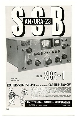 QST Ham Radio Mag. Ad Models GPT-750(D) & SBE-1 TECHNICAL MATERIEL CORP ...