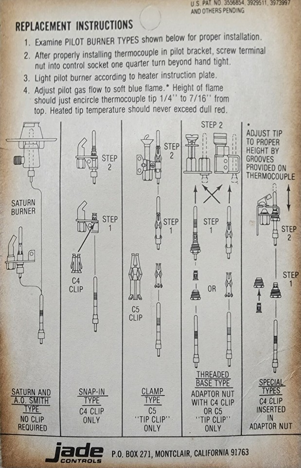 Jade Controls TK5 24” Universal Pilot Light Thermocouple New Old Stock ...