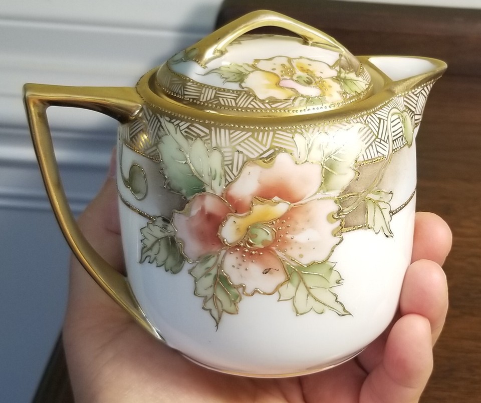 ANTIQUE RC NIPPON PORCELAIN CREAMER~GOLD MORIAGE FLORAL PEACH GREEN ...