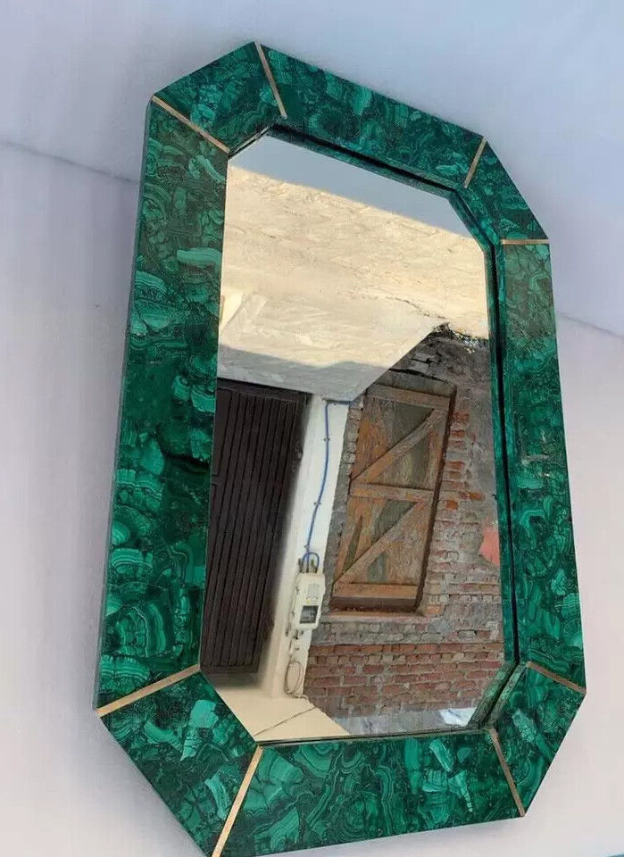 Random Malachite Stone Mirror Frame Wall Hanging Bathroom Mirror Decors ...