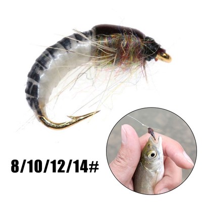 Lure Insect Bait Lure Nymph Worm 8#/10#/12#/14# Bait Black+White Hot ...