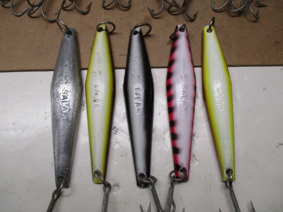 VINTAGE TUNA LURES * SALAS 5X & BABY 5X SURFACE JIG *VINTAGE IRON JIG ...