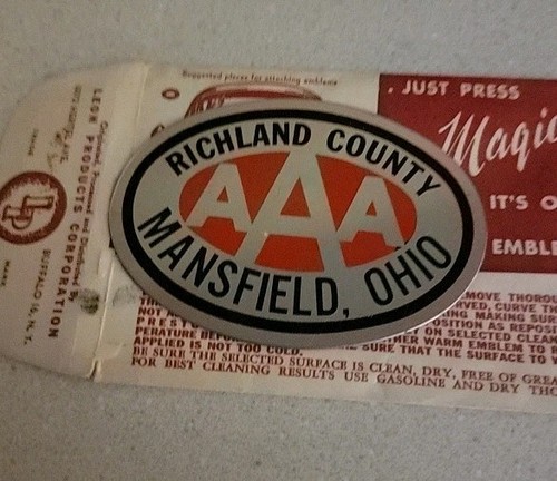 VINTAGE AAA CAR BADGE Mansfield Ohio LICENSE PLATE TOPPER IN ORIGINAL ...