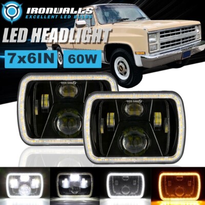 For Chevrolet C10 C20 C30 1981-86 7x6" LED Headlights Hi-Lo DRL Turn ...
