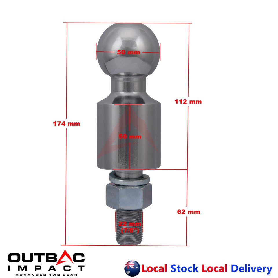 2" High Rise Tow Ball 50mm 2 inch Lift 2000KG Tow bar Towball Caravan ...