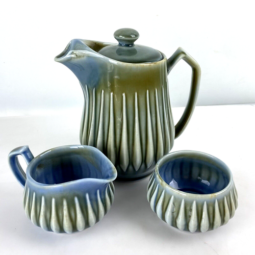 WADE IRISH PORCELAIN COFFE POT SUGAR BOWL CREAMER Set Borsey Ireland ...