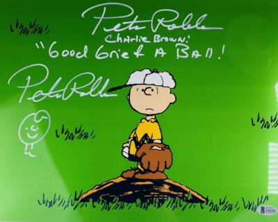 PETER ROBBINS SIGNED 11X14 METALLIC PHOTO CHARLIE BROWN BASEBALL SKETCH ...