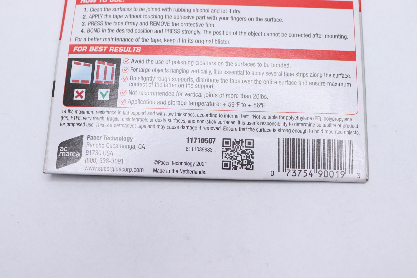 (10-Pk) Pacer Tech Super Glue Mounting Tape Strips 1.8" x .68" 11710507 ...