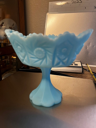 Fenton Baby Blue Satin Finish Pedestal Candy Dish | eBay