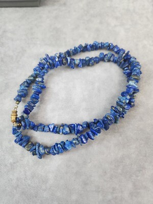 Lapis Lazuli Gemstone 23 Inch Necklace Chip And Nugget Beads Twist ...