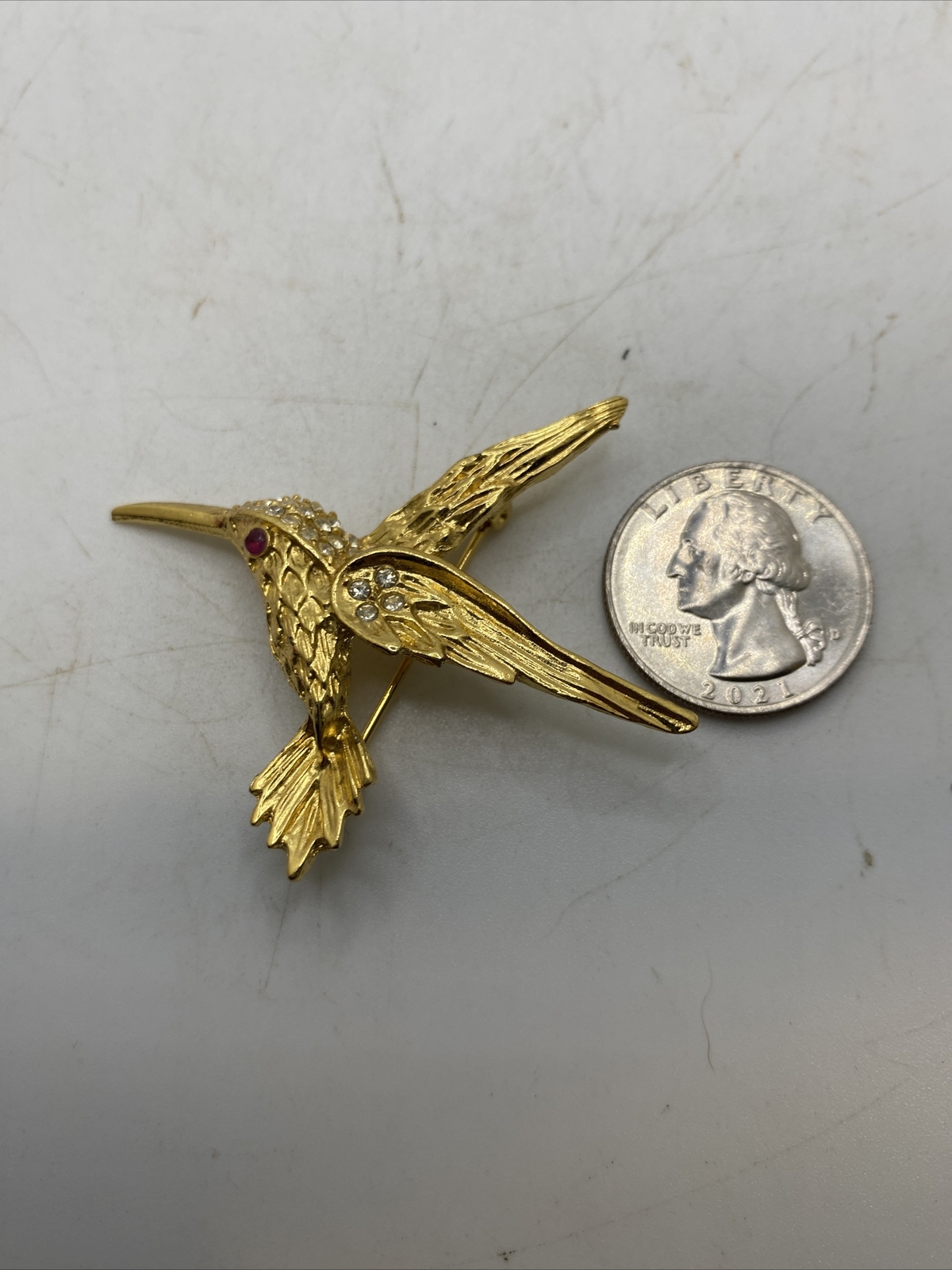 Vintage DM LIND Signed Hummingbird Bird Brooch Pin 14K Gold ...