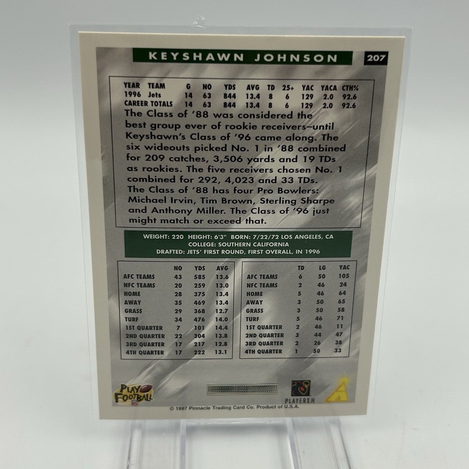 1997 Pinnacle Score #207 Keyshawn Johnson New York Jets B1493 | eBay